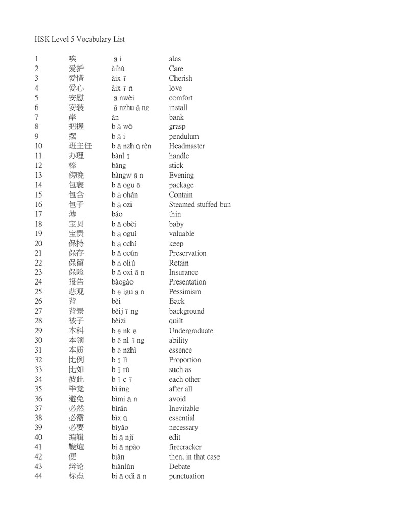 HSK Vocabulary Level5 | PDF