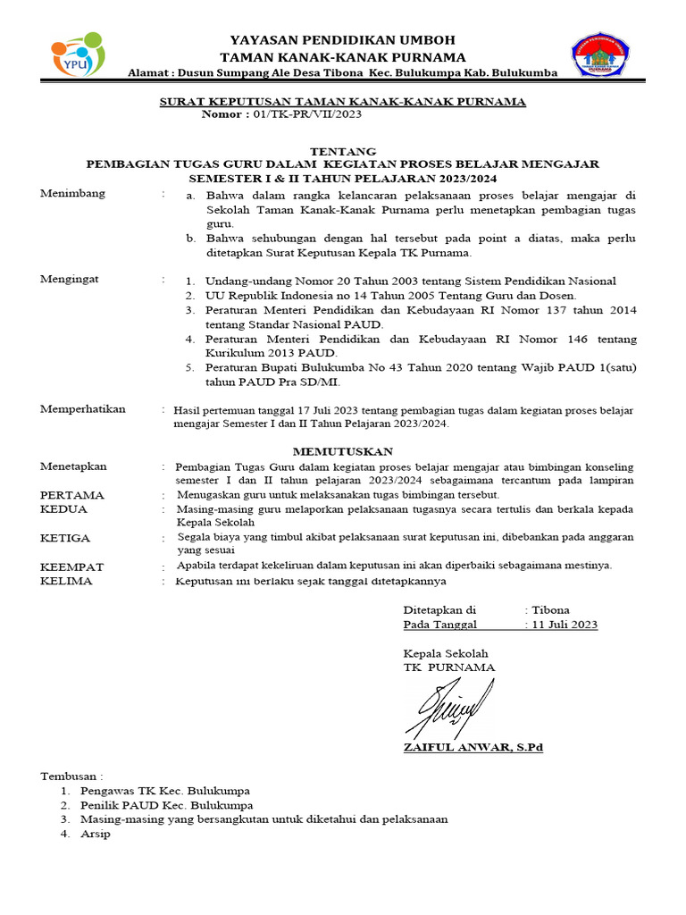 SK Pembagian TGS | PDF