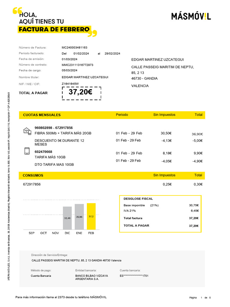 Factura Mas Movil Feb 2024 | PDF | Bancario