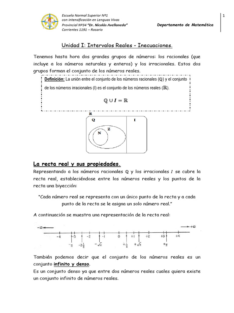 Unidad I Intervalos de números reales - Inecuaciones | PDF | Número Real | Conjunto (Matemáticas)