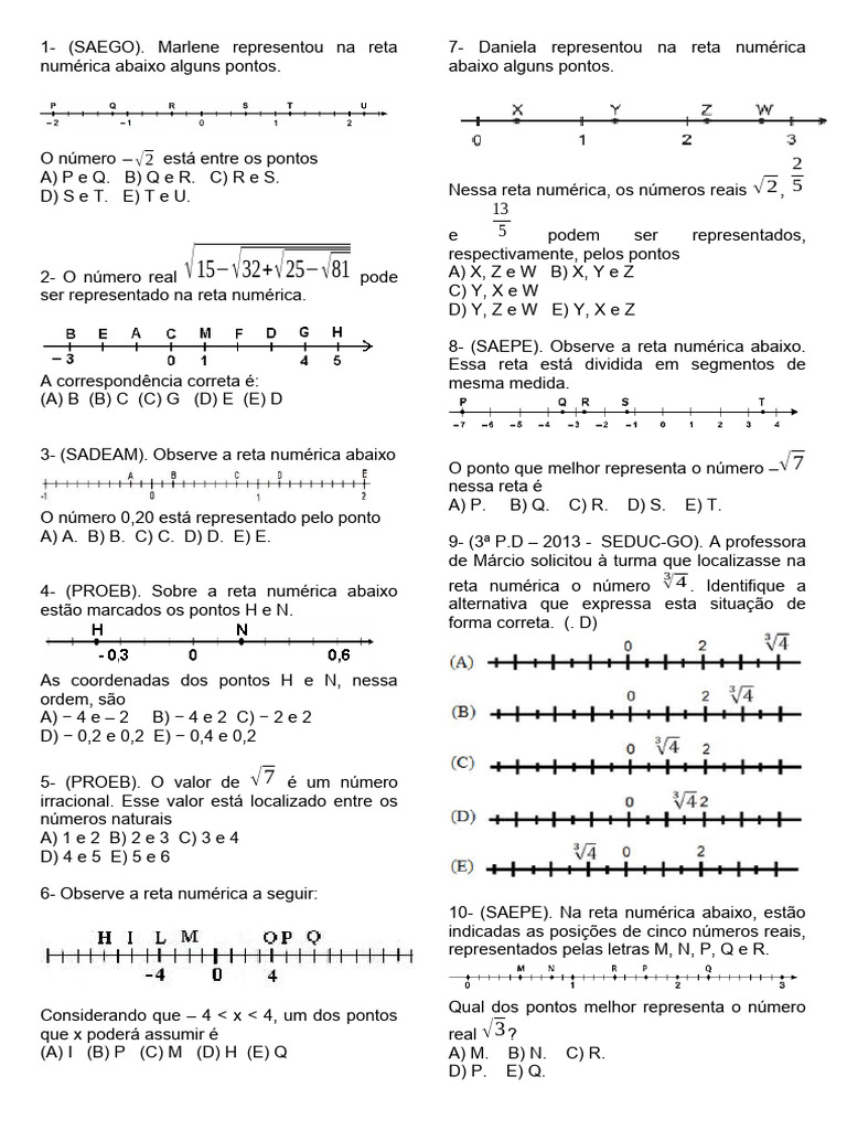 exercicios reta numérica | PDF | Matemática | Conceitos matemáticos