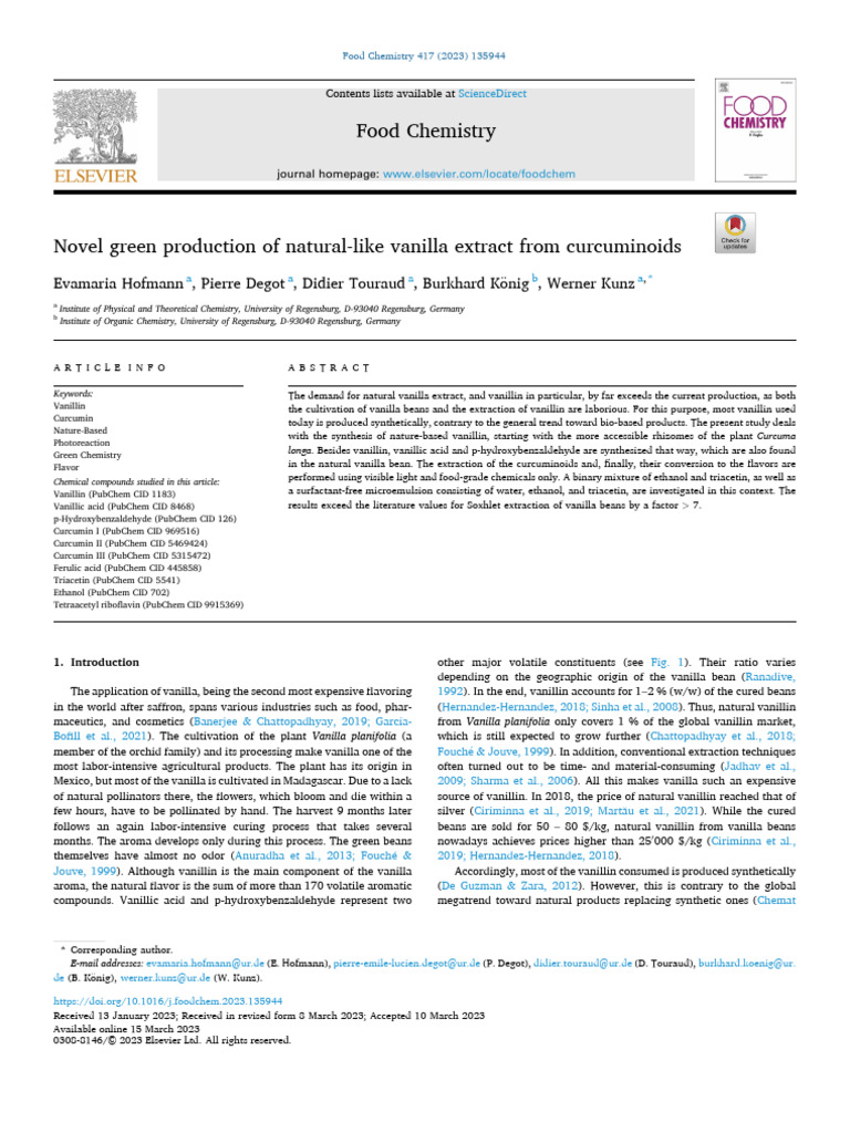 Green Synthesis of Natural Vanillin | PDF | Vanilla | Ethanol
