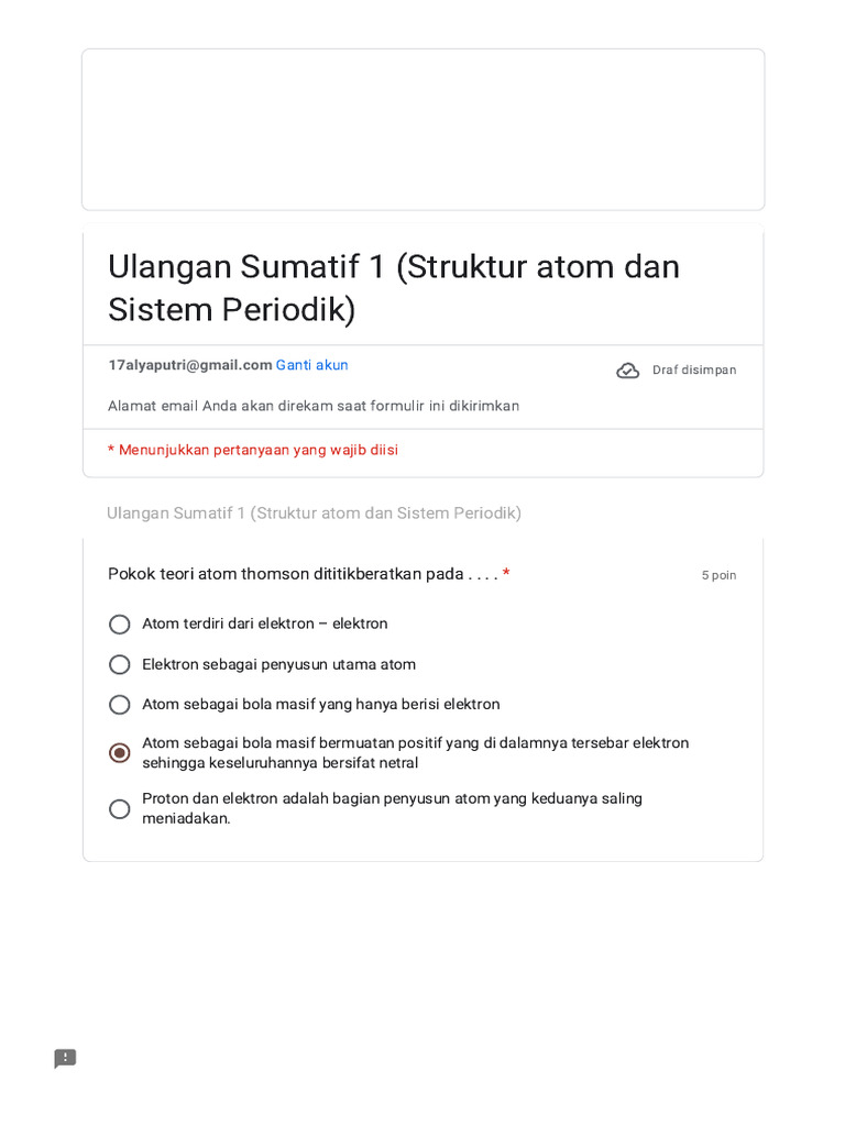Ulangan Sumatif 1 (Struktur Atom Dan Sistem Periodik) | PDF
