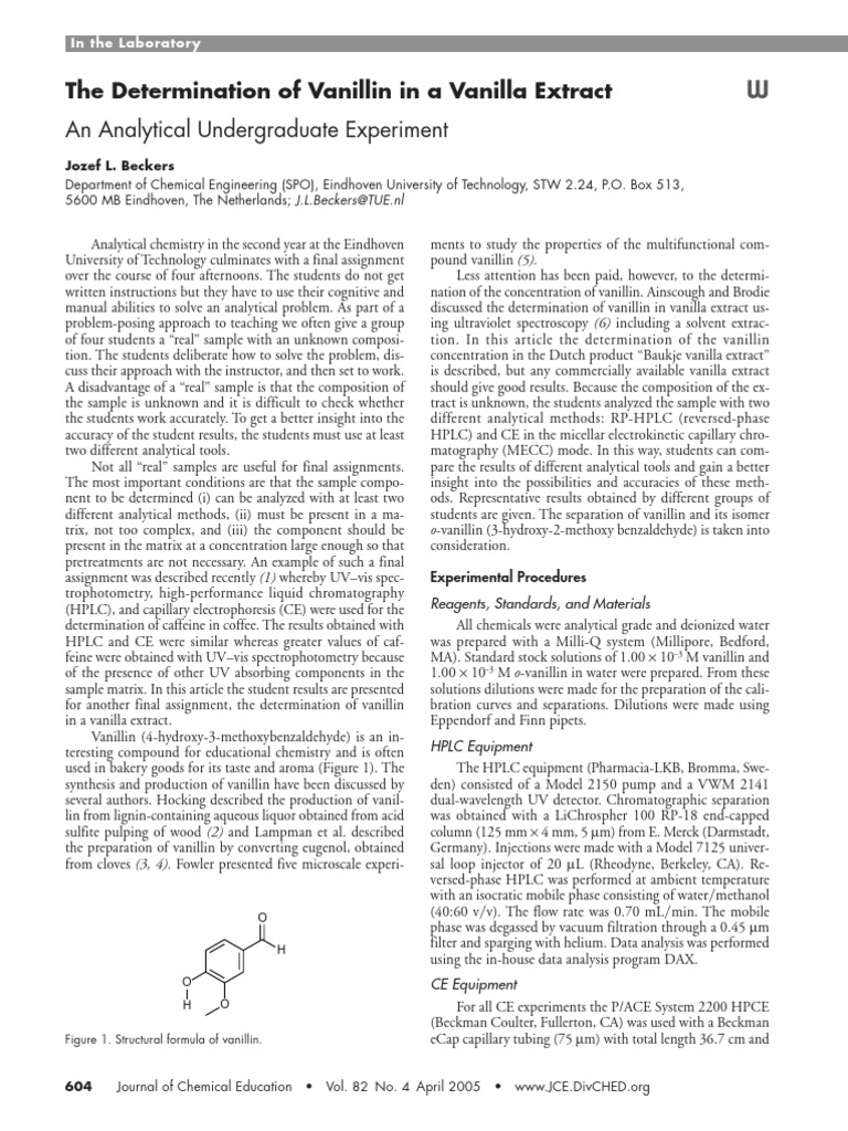 2005 - ACS The Determination of Vanillin in A Vanilla Extract | Download Free PDF | High ...