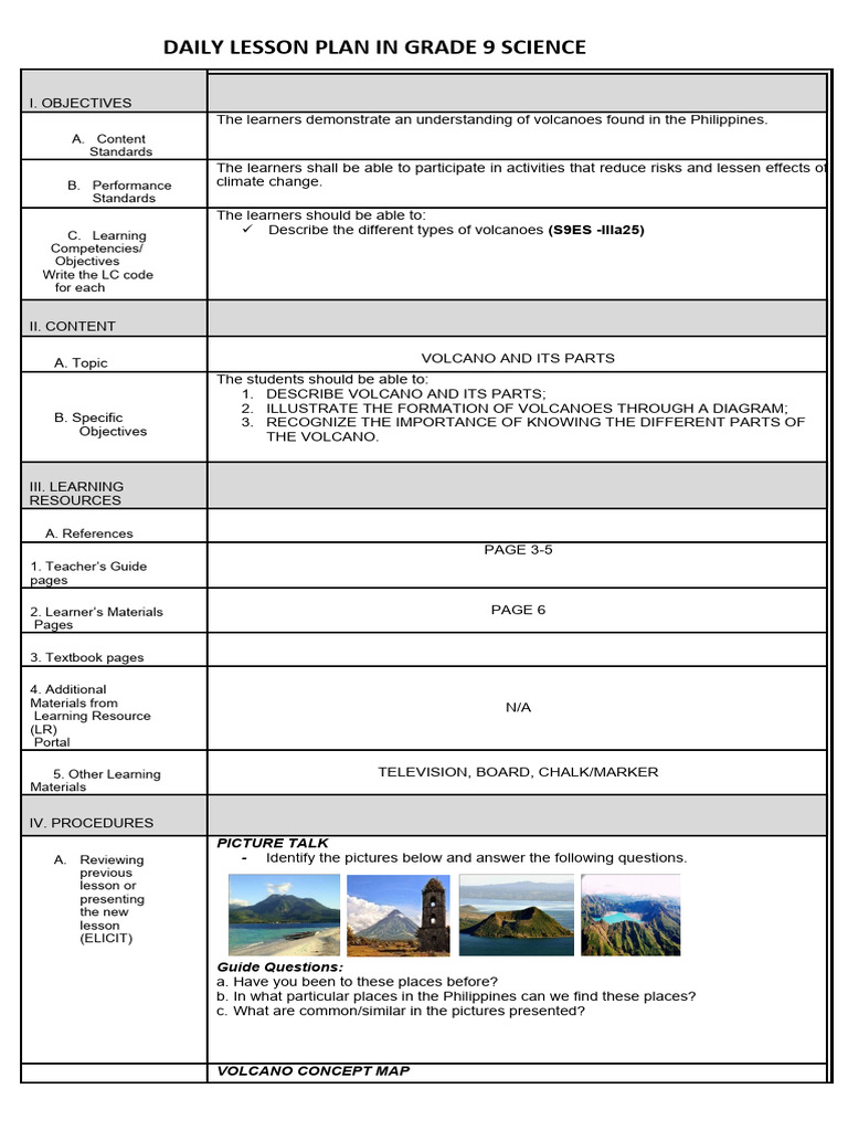 VOLCANO LESSON PLAN Grade 9 Science | PDF | Volcano | Magma