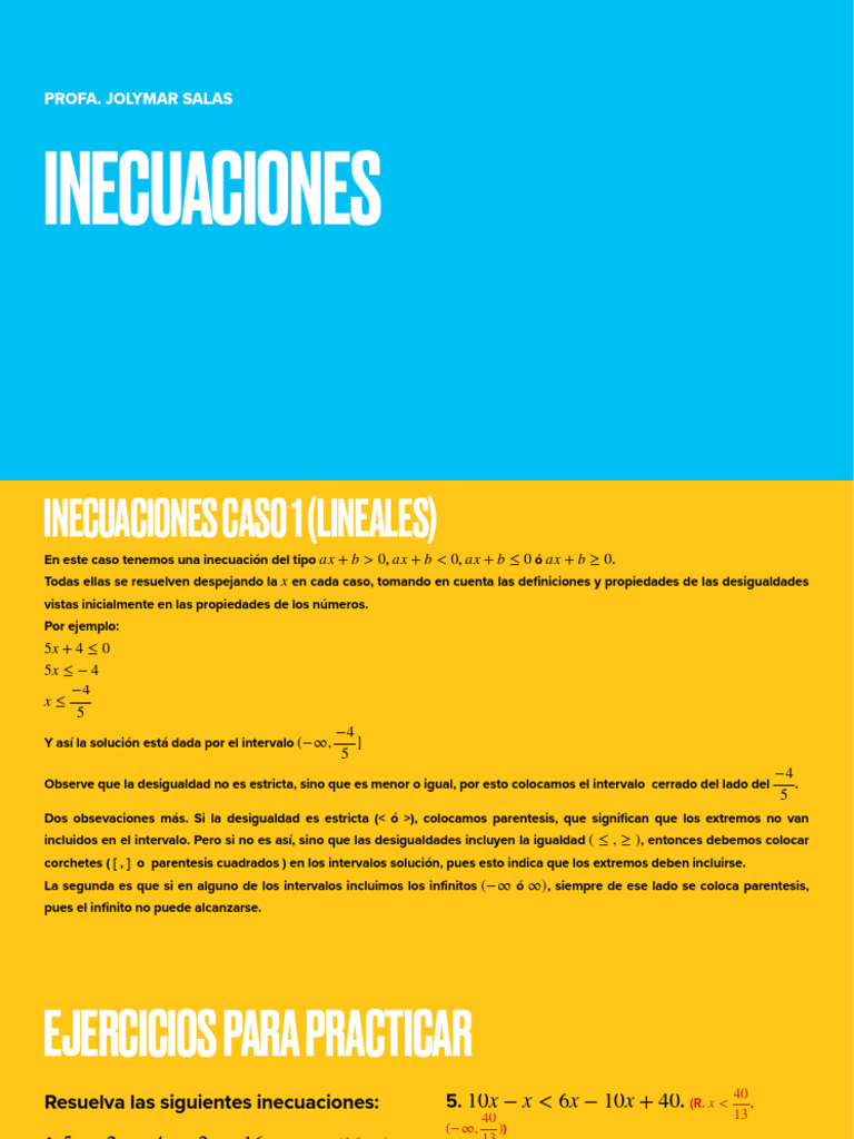 Inecuaciones | PDF | Desigualdad (Matemáticas) | Álgebra