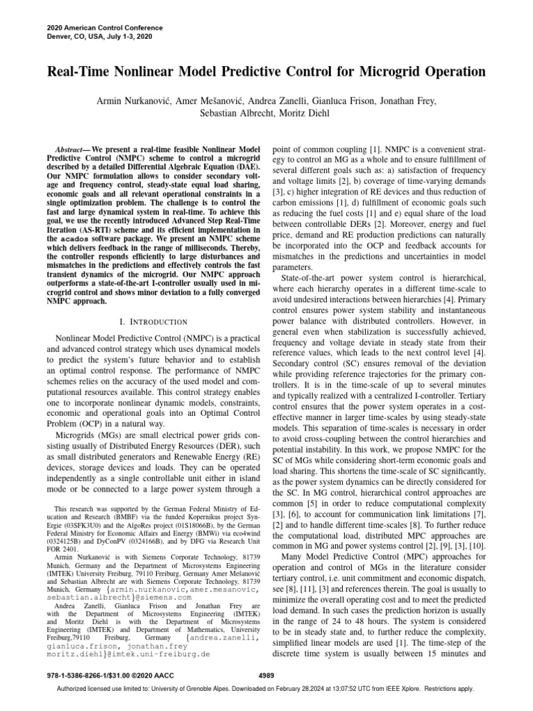 Real-Time Nonlinear Model Predictive Control For Microgri | PDF | Power Inverter | Mathematical ...