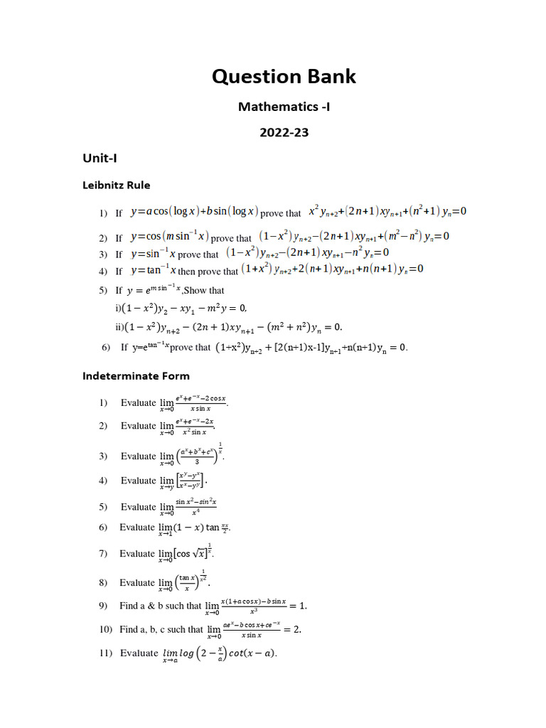 Mathematics-I Question Bank 2022-23 | PDF | Volt | Mathematical Objects