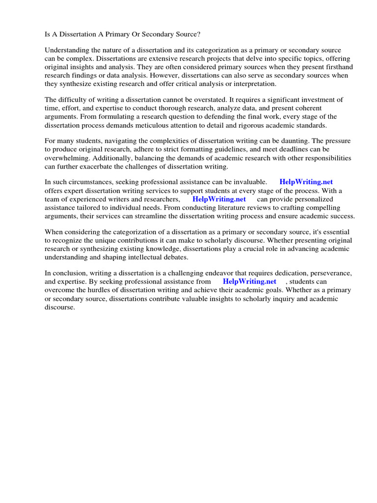 Is A Dissertation A Primary or Secondary Source | PDF | Primary Sources ...