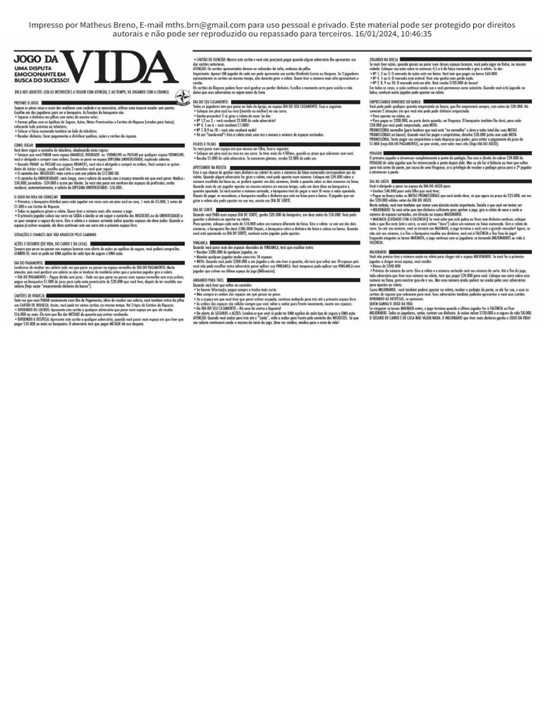 Jogo Da Vida Clássico | PDF