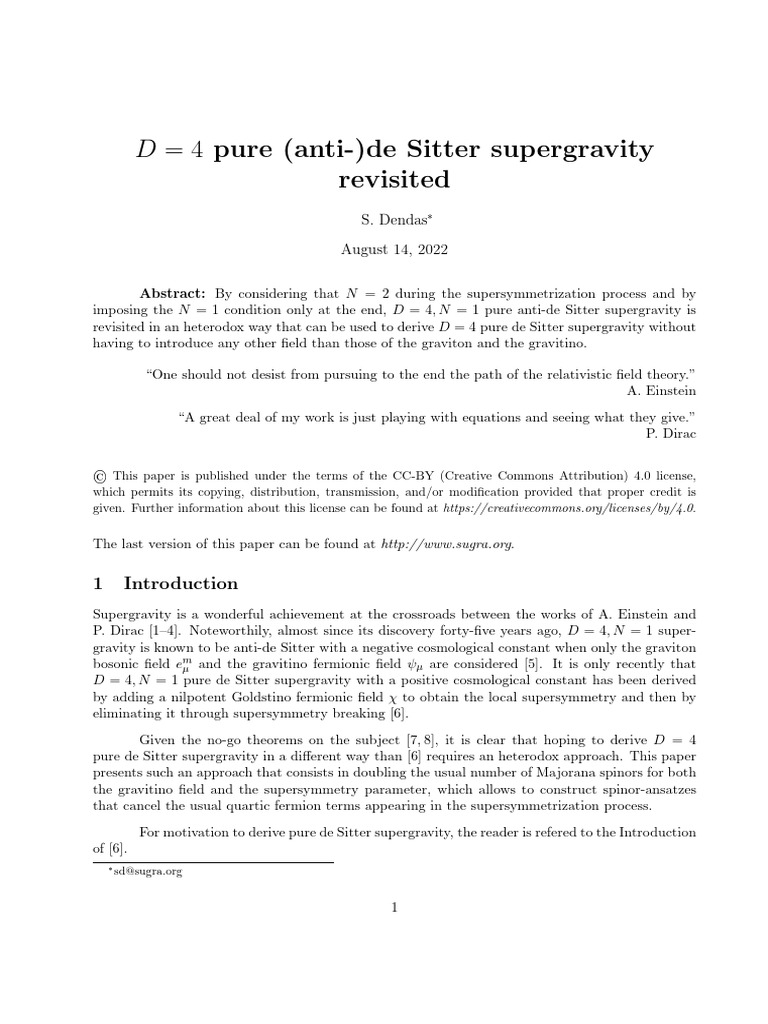 D4 Pure Anti De Sitter Supergravity Revisited Pdf Scientific Theories Applied Mathematics