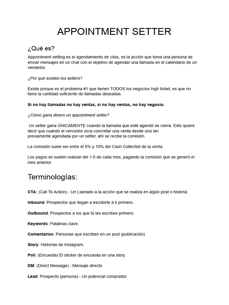 APPOINTMENT SETTER | PDF | Chat en linea | Cliente
