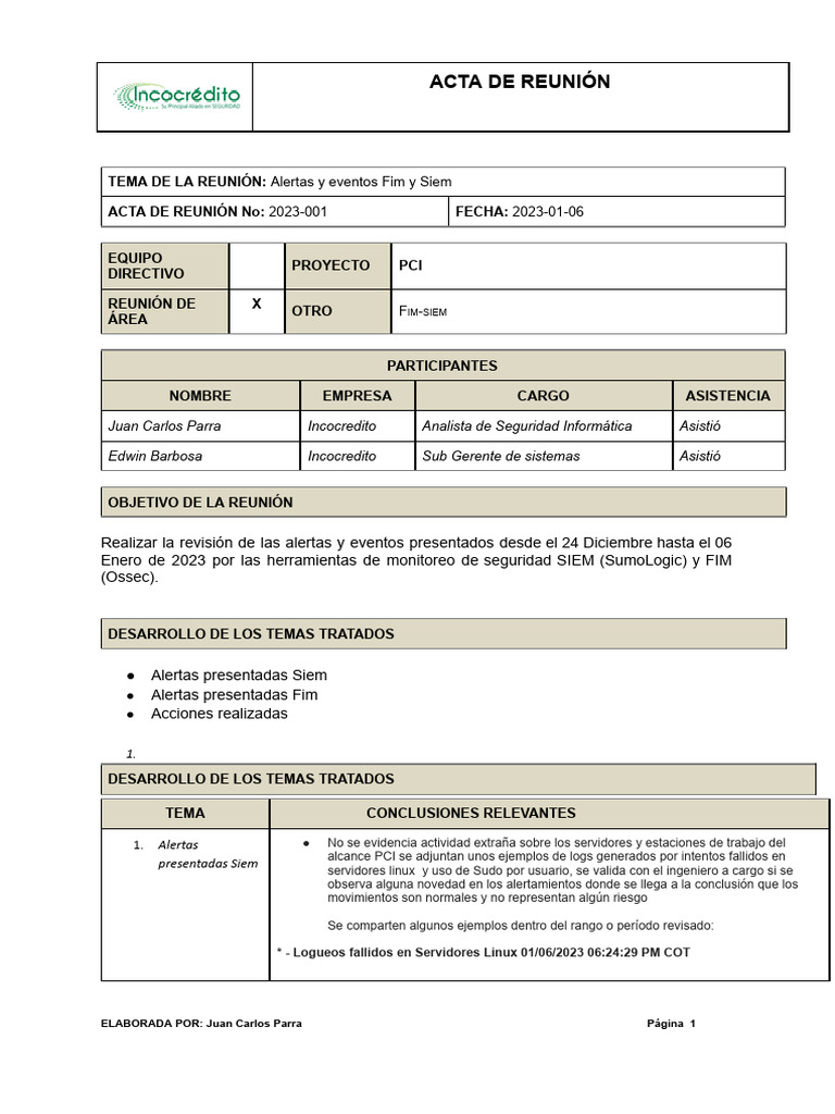 2023-001 - Control y Monitoreo FIm y Siem | PDF | Informática | Software