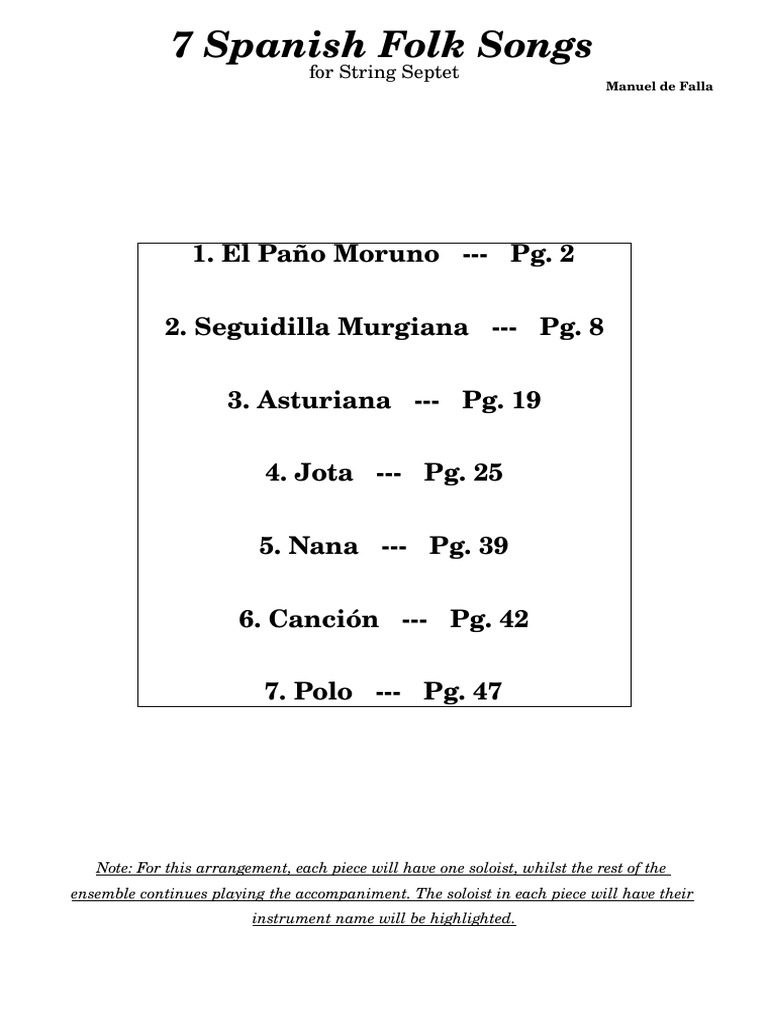 7 Spanish Folk Songs-Score and Parts | PDF | Necked Lutes | Music ...