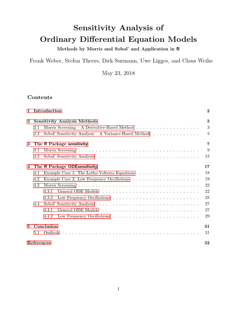 Sensitivity Analysis of Ordinary Differential Equation Models | PDF | Sensitivity Analysis ...