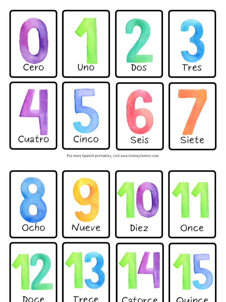 Numbers 1 30 in Spanish Printable Flashcards Min | PDF | Arte