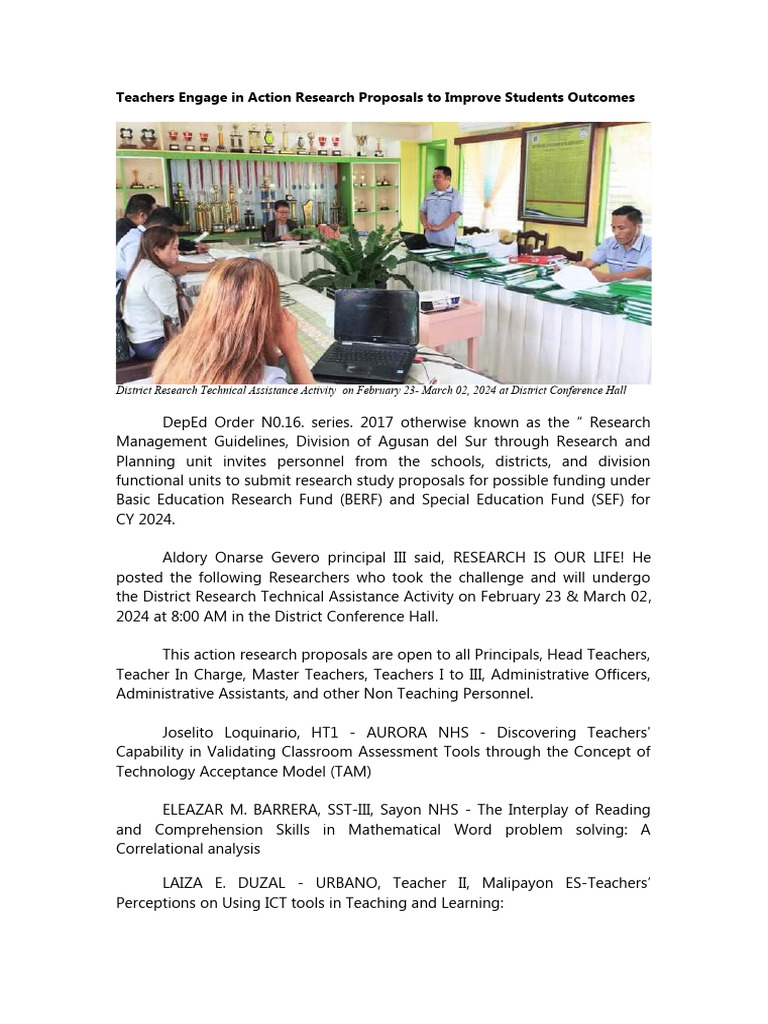 Teachers Engage in Action Research Proposals To Im | PDF | Teachers ...