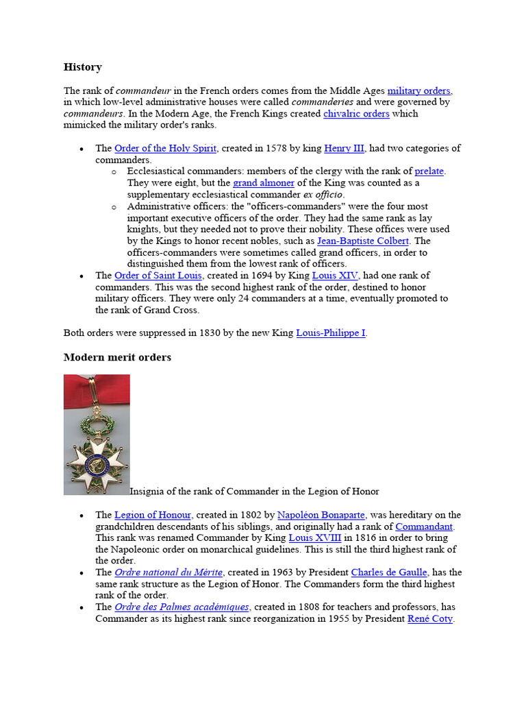 History of Commanders in French Orders | PDF | France | Nobility