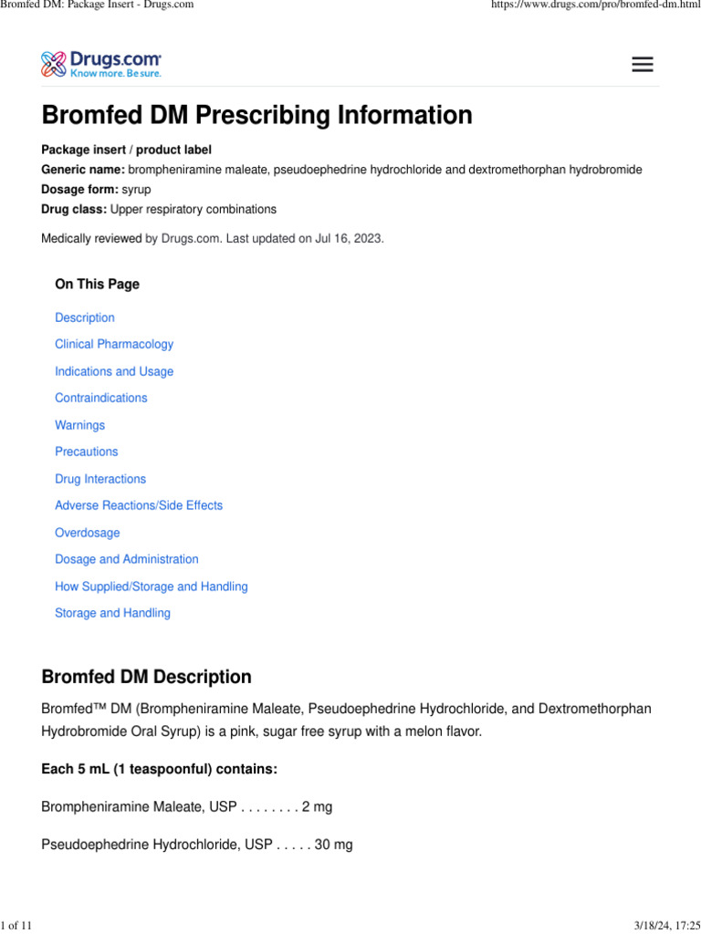 Bromfed DM Package Insert | PDF | Pharmacology | Drugs