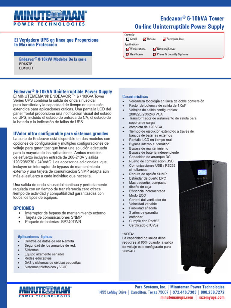 6-10kva Endeavor UPS Datasheet - 6-2023 - Spanish | PDF | Frecuencia | Electrónica