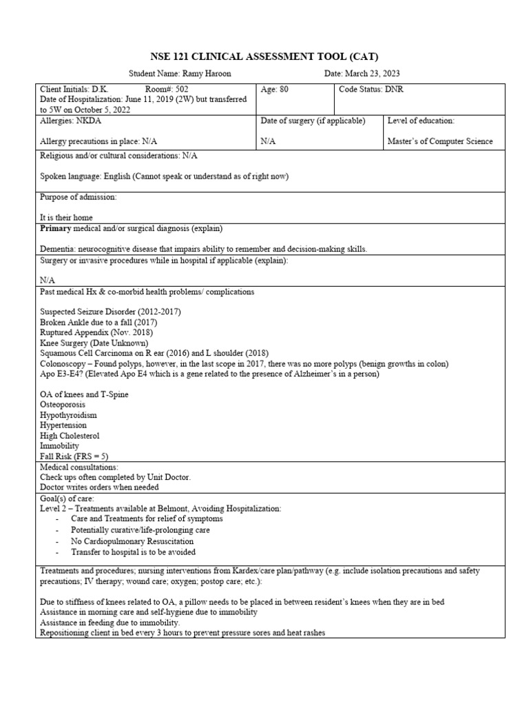 NSE 121 Clinical Assessment Tool POP Final1 | PDF | Urinary ...