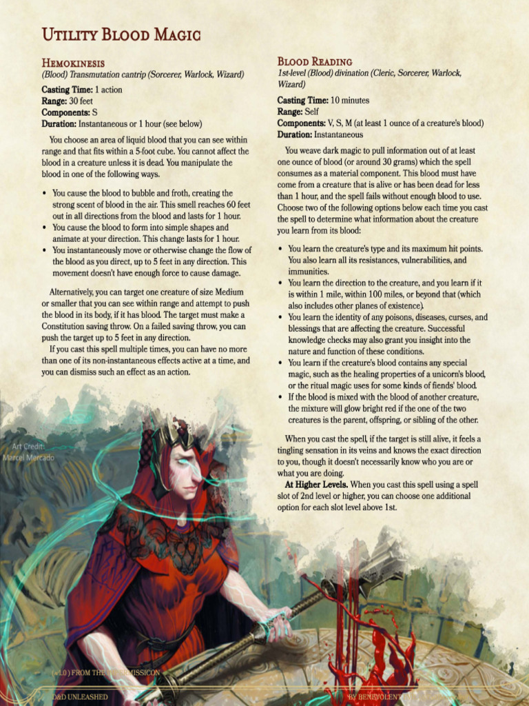 D&D Unleashed - Utility Blood Spells (1p0) | PDF | Magician (Fantasy ...