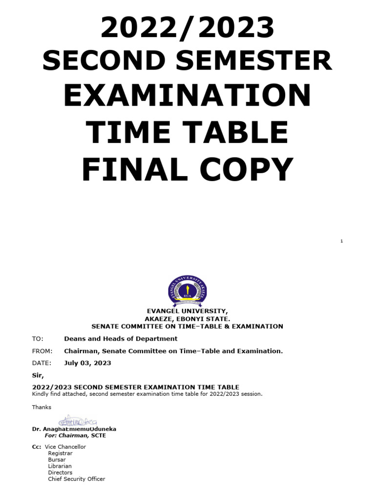 2022N2023 Second Semester Examination Time Table | PDF | Social ...