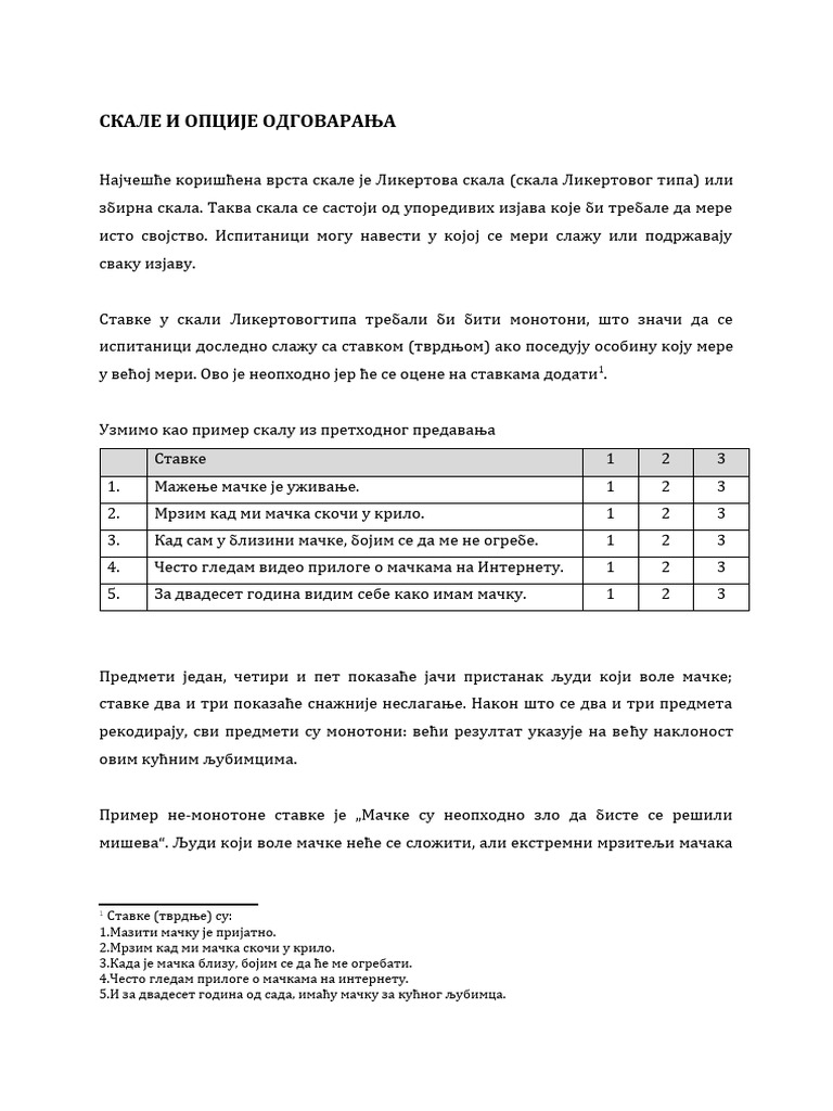 Skale I Opcije Odgovaranja | PDF