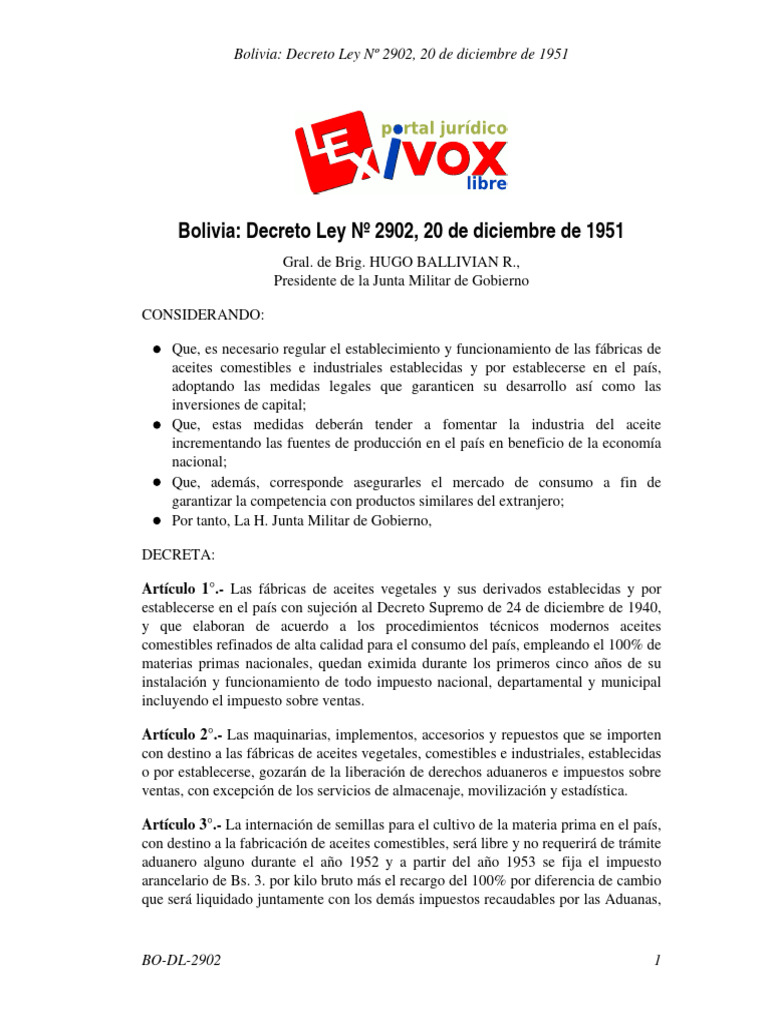 Bo DL 2902 | PDF | Bolivia | Economias