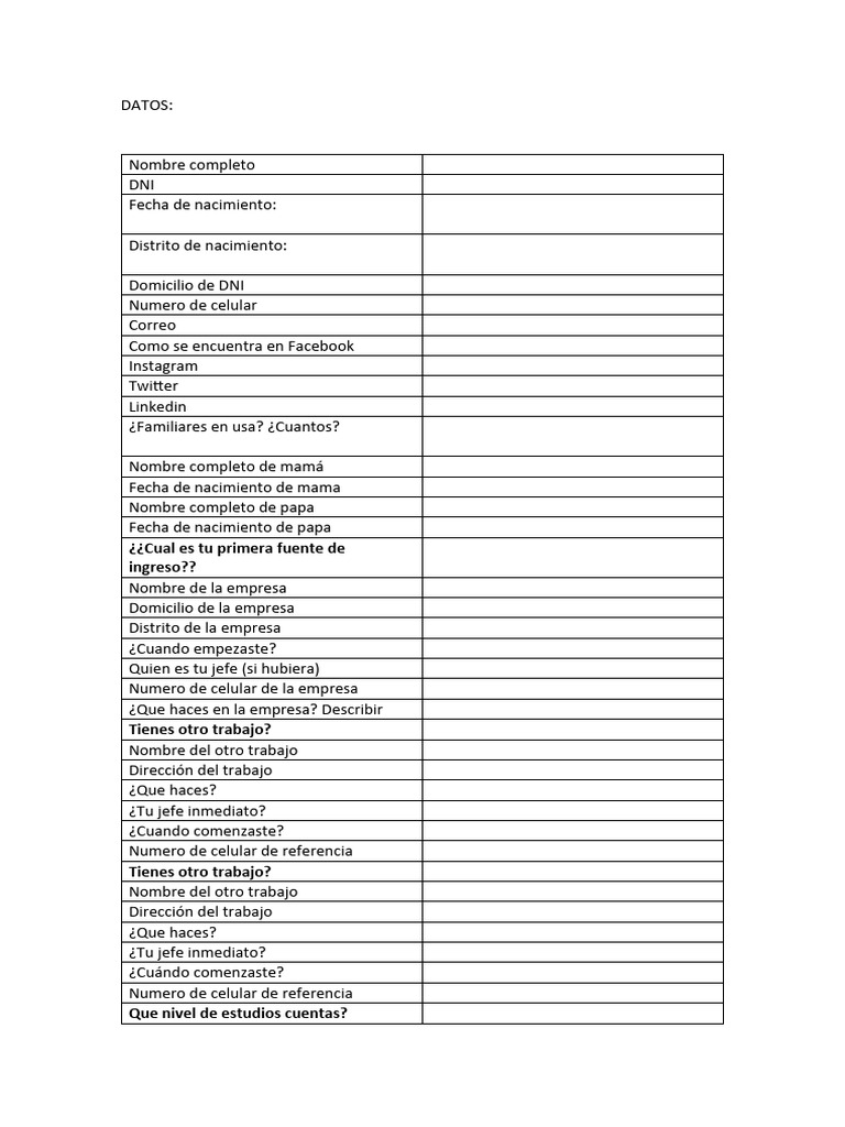 Datos Personales y Laborales | PDF | Crecimiento personal y profesional