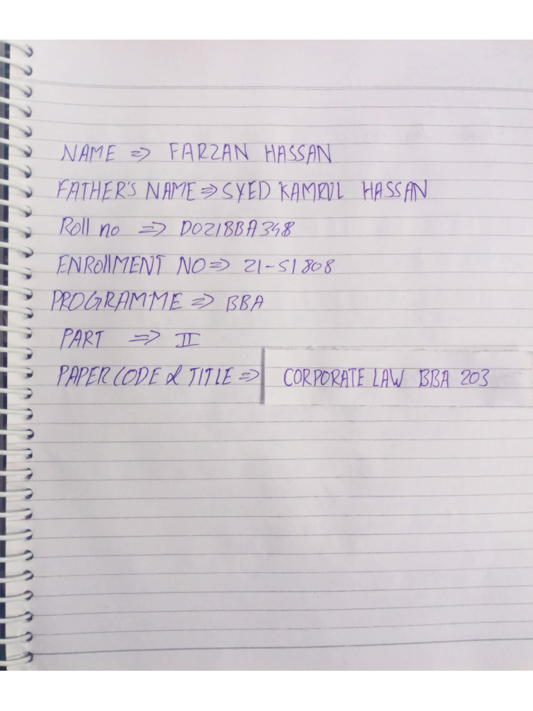 Bba 203 Corporate Law | PDF