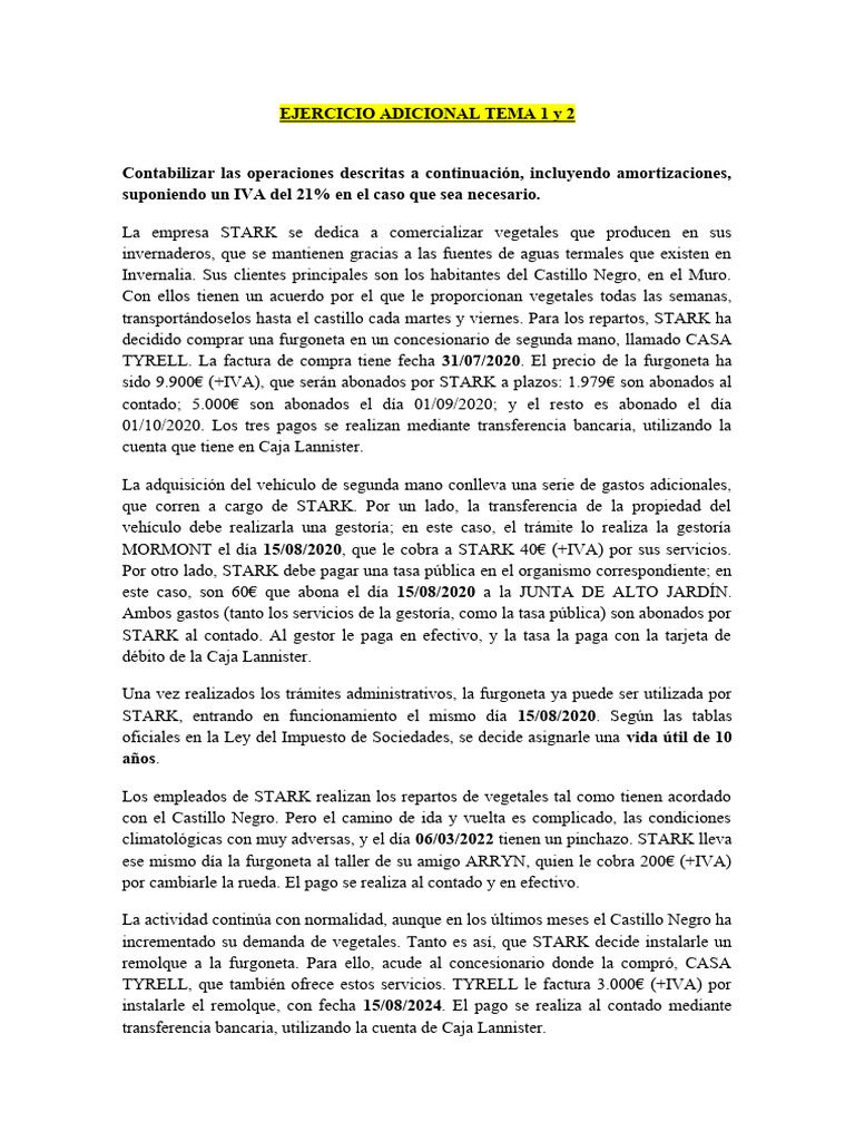 TEMA 1 y 2 - Ejercicio Adicional - SoluciÃ N | PDF | Transferencia bancaria | Mercado (economía)