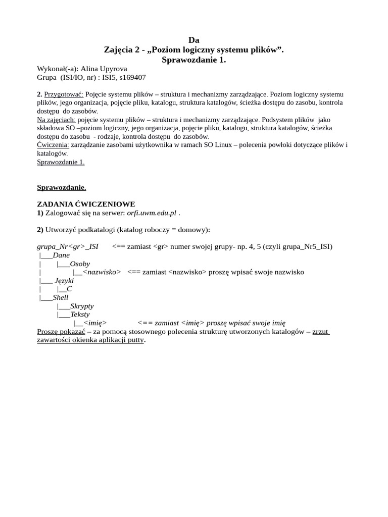 Zajecia 2 - Opis Zadania I Sprawozdania 1 - Gr. 5 ISI | PDF