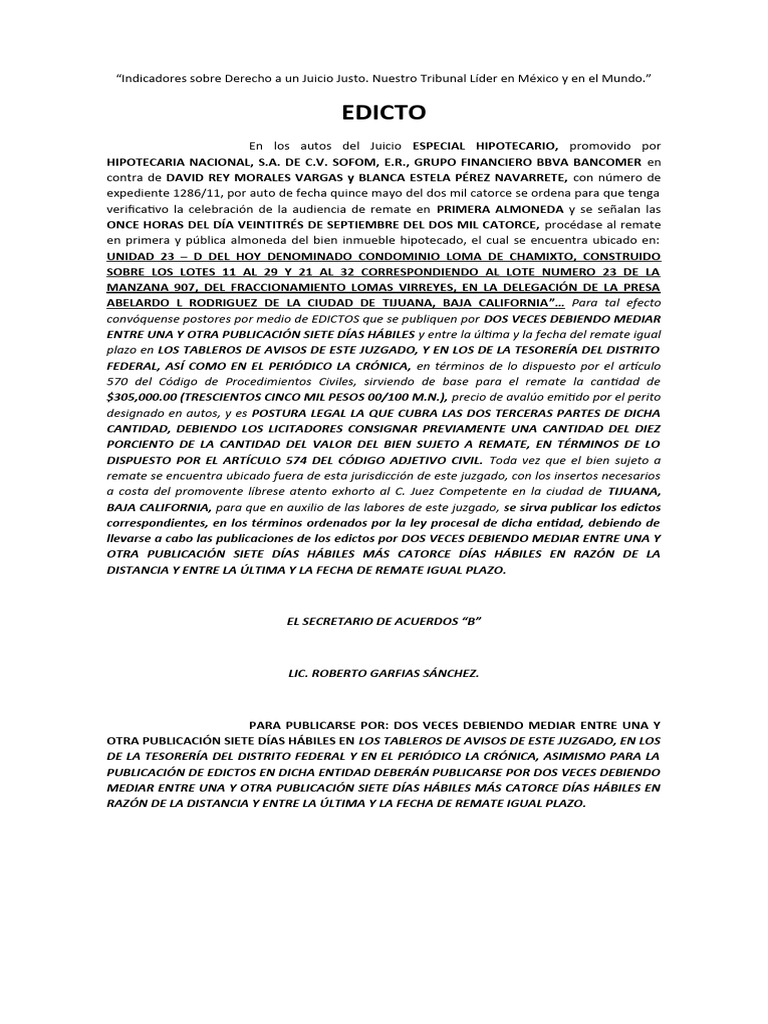 Edictos de Remate Morales Vargas David Rey | PDF | Judicaturas | Gobierno