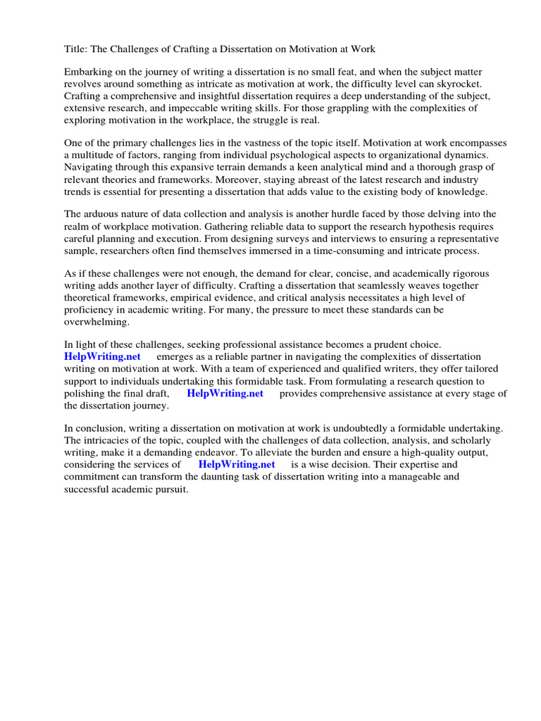 Dissertation On Motivation at Work | PDF | Motivation | Motivational