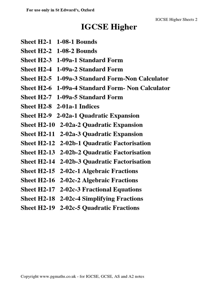 IGCSE Higher Sheets 2 | PDF | Area | Length