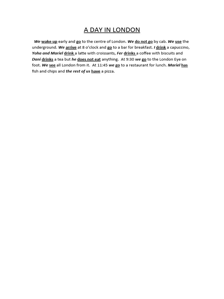 A Day in London. (Intro Pr. Simple Comunicacional) | PDF