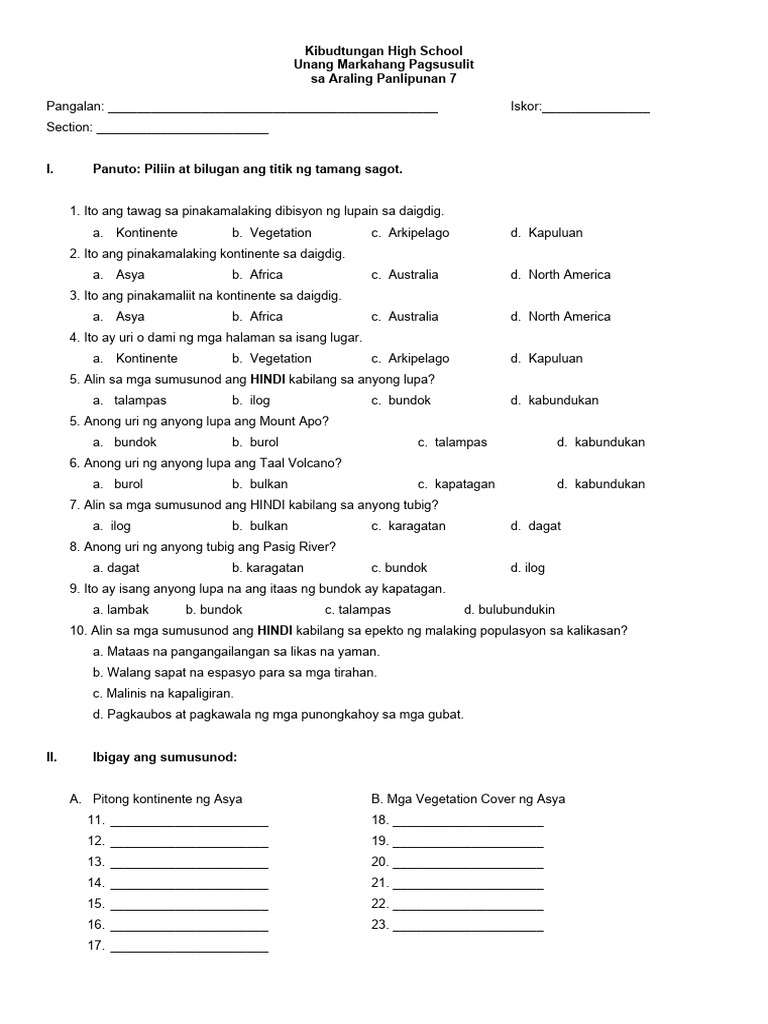 1st Grading Exam | PDF