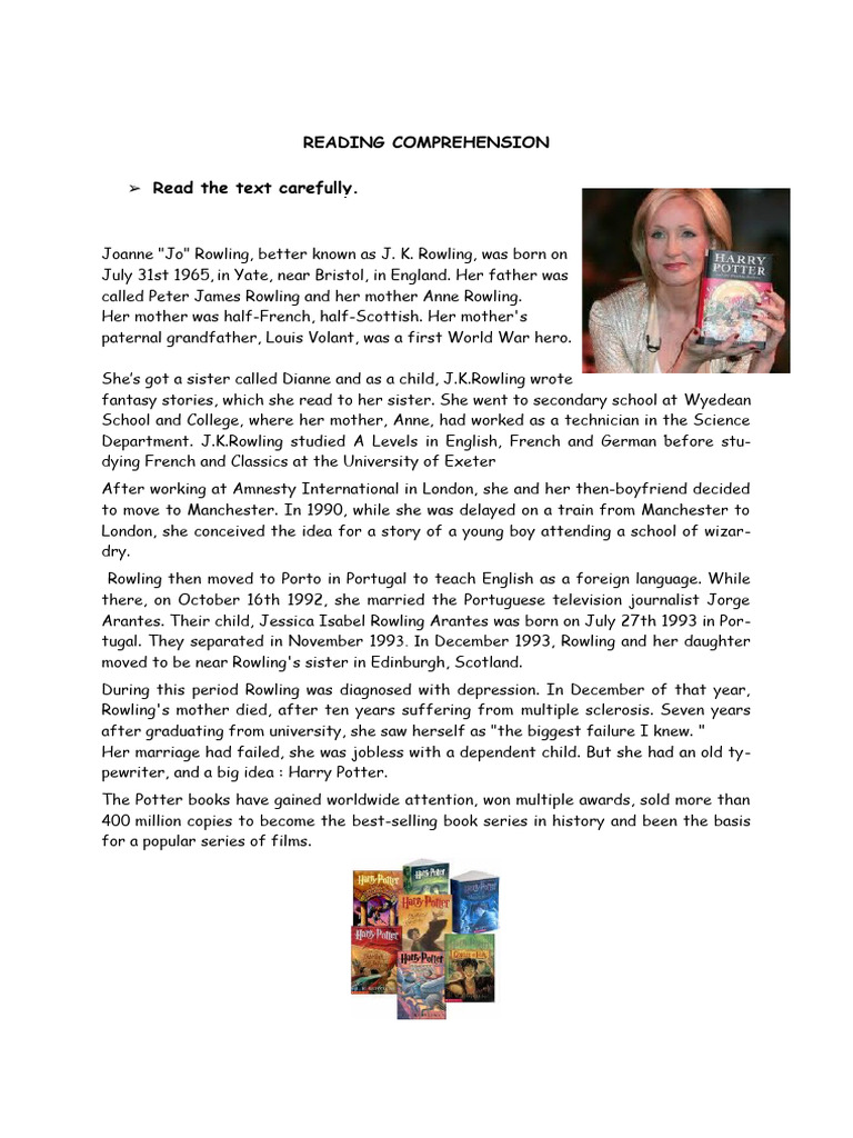 Reading Comprehension | PDF | J. K. Rowling | Harry Potter