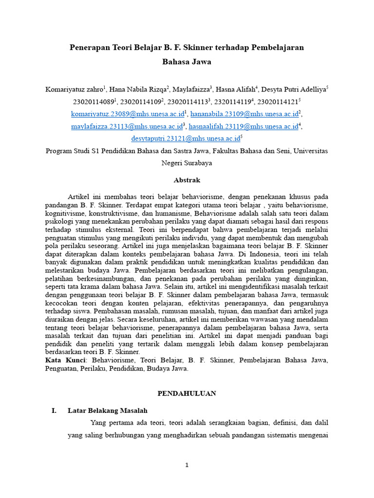 Teori B. F. Skinner | PDF