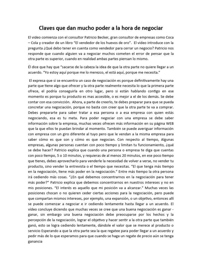 Claves Que Dan Mucho Poder A La Hora de Negociar | PDF | Business