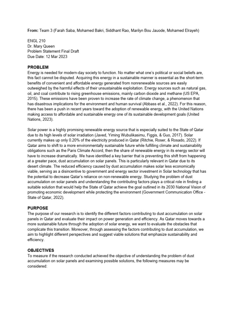 Team 3 Final Draft Problem Statement-1 | PDF | Photovoltaics | Solar Power