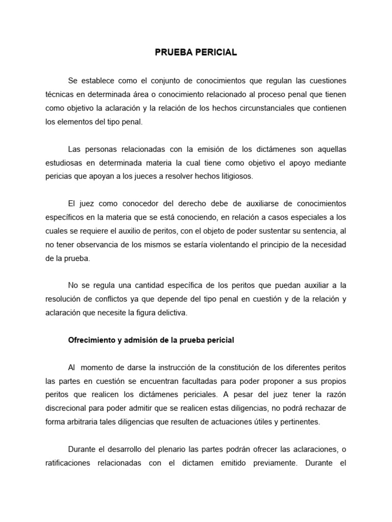 Prueba Pericial | PDF | Testigo experto | Experto