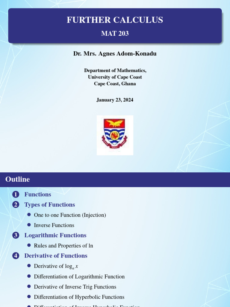 Further Calculus: Dr. Mrs. Agnes Adom-Konadu | PDF | Function (Mathematics) | Calculus
