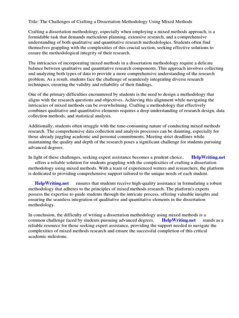 Dissertation Methodology Mixed Methods | PDF | Methodology ...