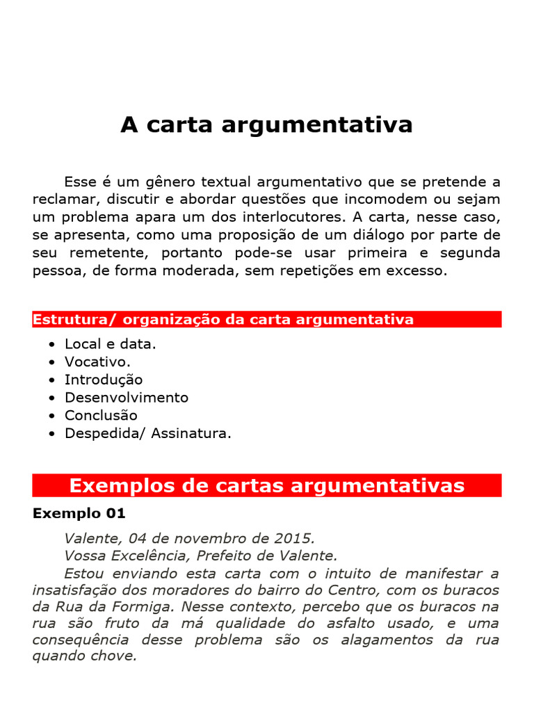 Carta Argumentativa Estrutura e Exemplo | PDF | Atitude (Psicologia ...