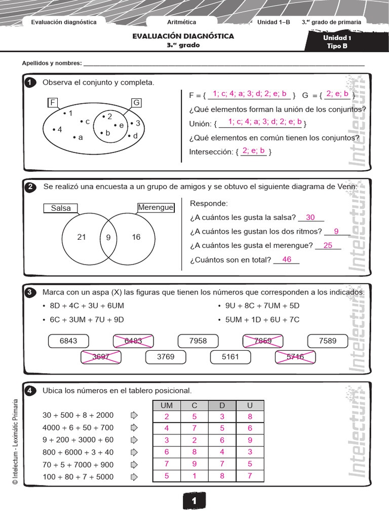 Arit - Eval - Diag 3° - U1-B - Resuelto | PDF