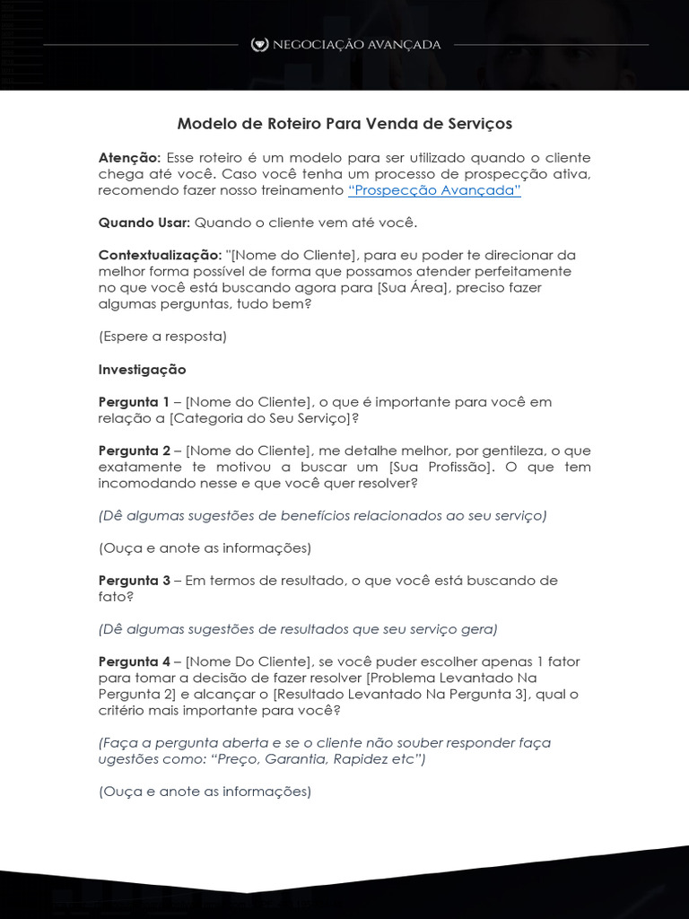 Roteiro de Vendas para Serviços: Guia Completo | PDF
