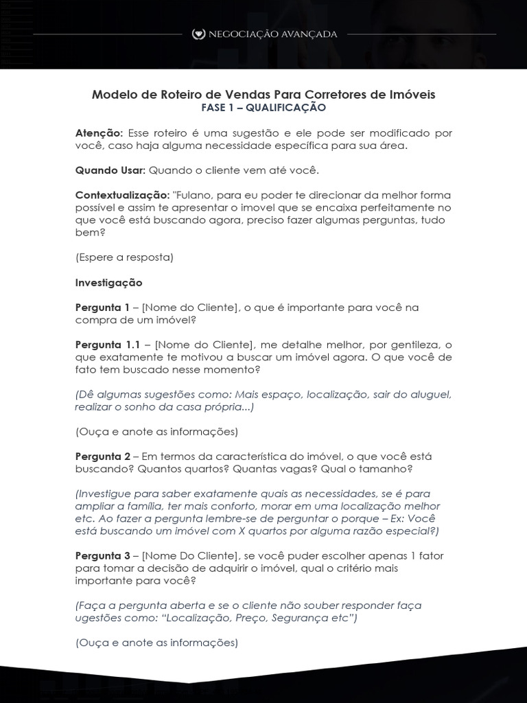 Script #02 - Modelo de Roteiro para Venda de Imóveis | PDF Script #02 - Modelo de Roteiro para Venda de Imóveis | PDF
