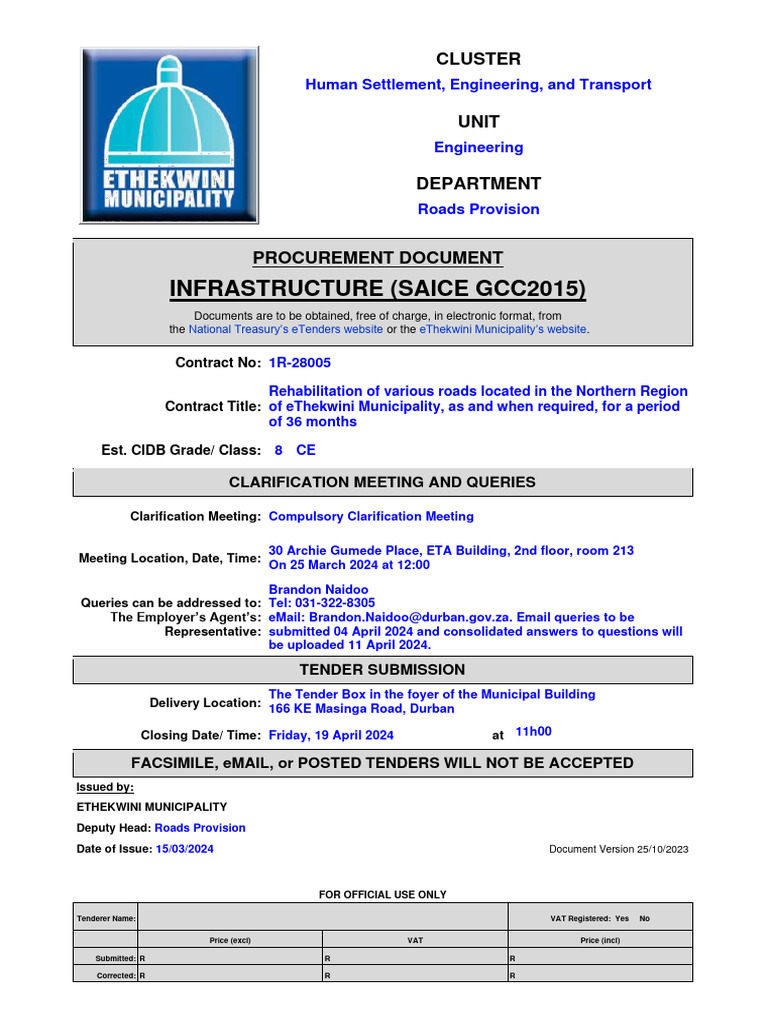 1R-28005 Tender Document | PDF | Road | Joint Venture
